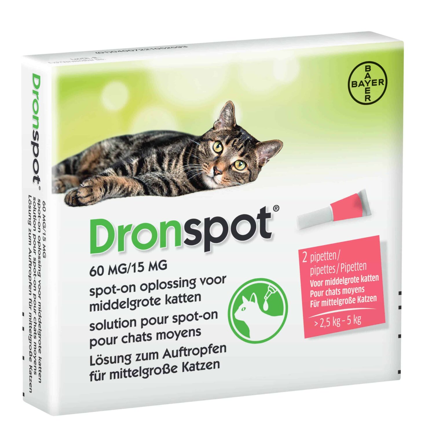 Dronspot katten ontworming 2 pipetten voor in de nek.